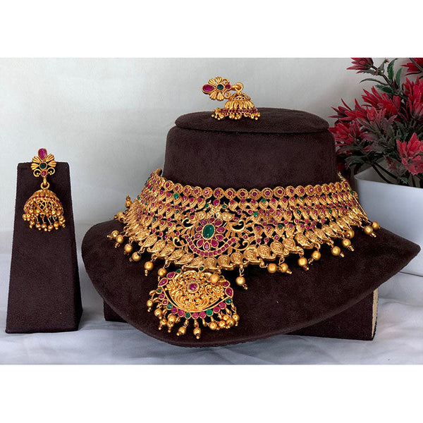Multi Layered Grand Design Big Pendant High Neck Chokers With Ruby Stones